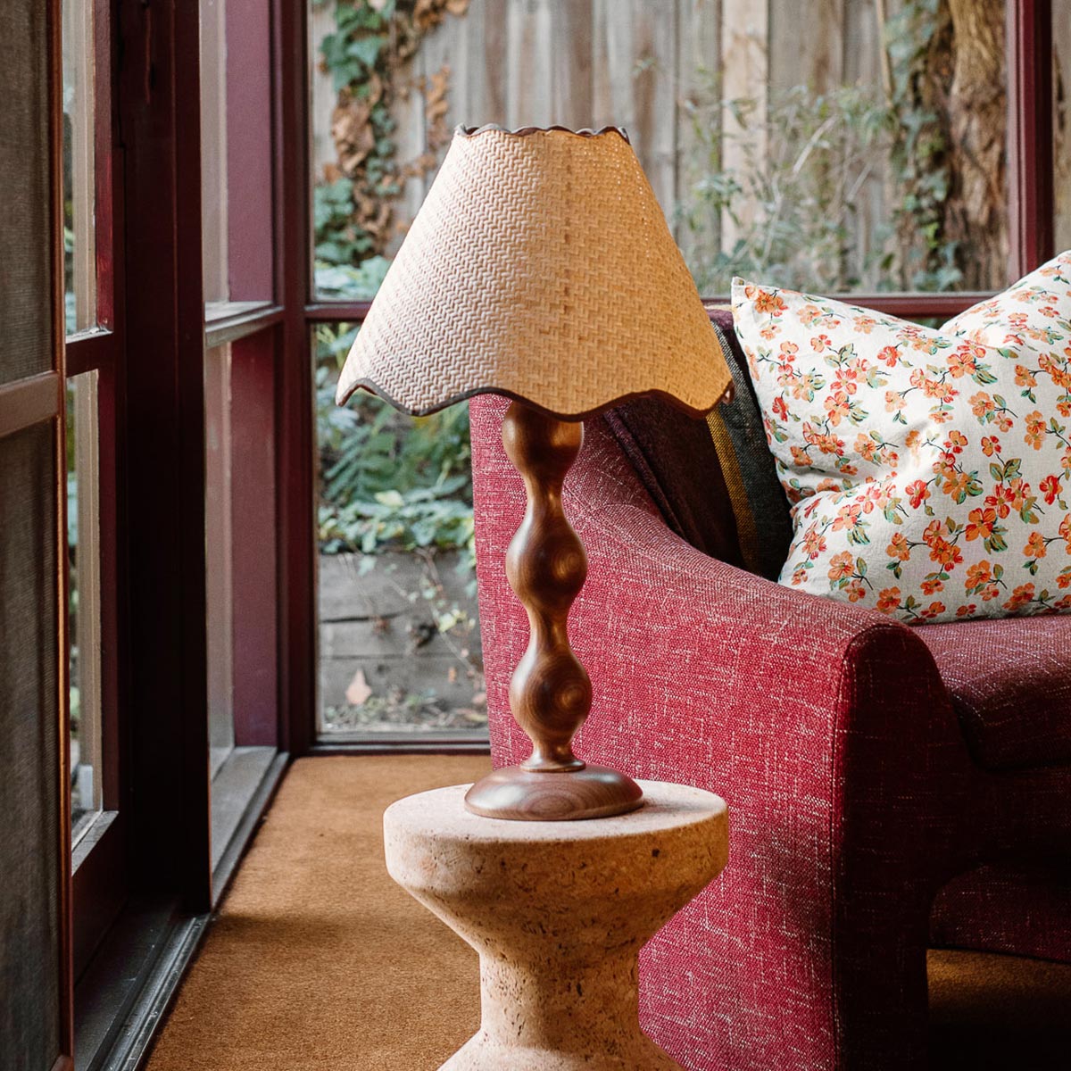 Evie Table Lamp Walnut – Wood & Raffia Bedside Lamp – Paola And Joy